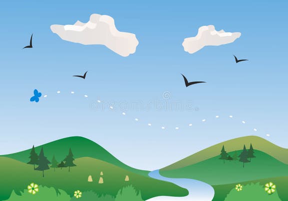 River in Springtime, Vector Stock Vector - Illustration of green, range ...