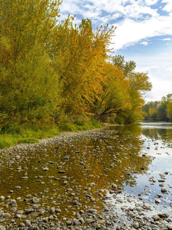 River Stone Along the Shore of the Boise River in Fall Stock Photo ...