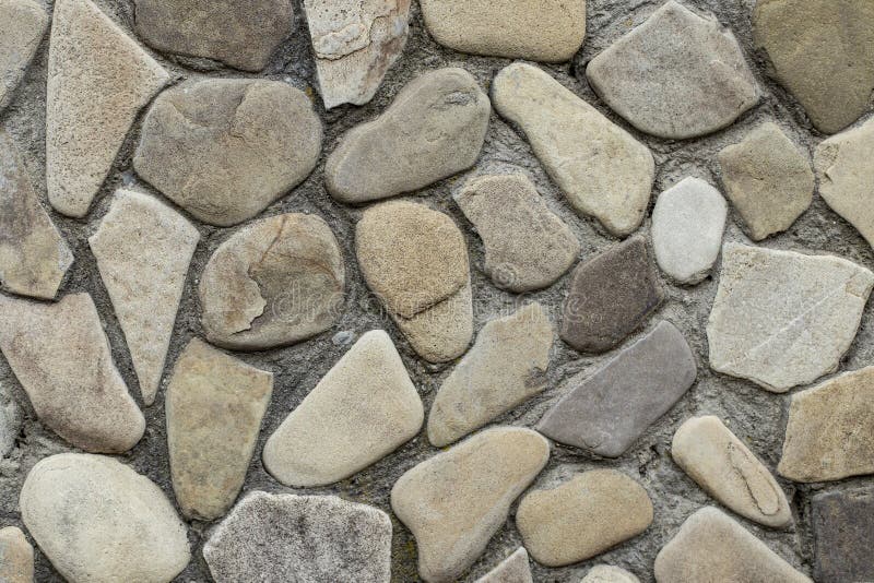 River Stone Wall Stacked with Cement Structure, Decorative Stone Mosaic ...