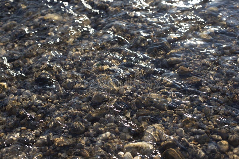 River Stones in the Water with Sunlight. Pebbles Under Water Stock ...