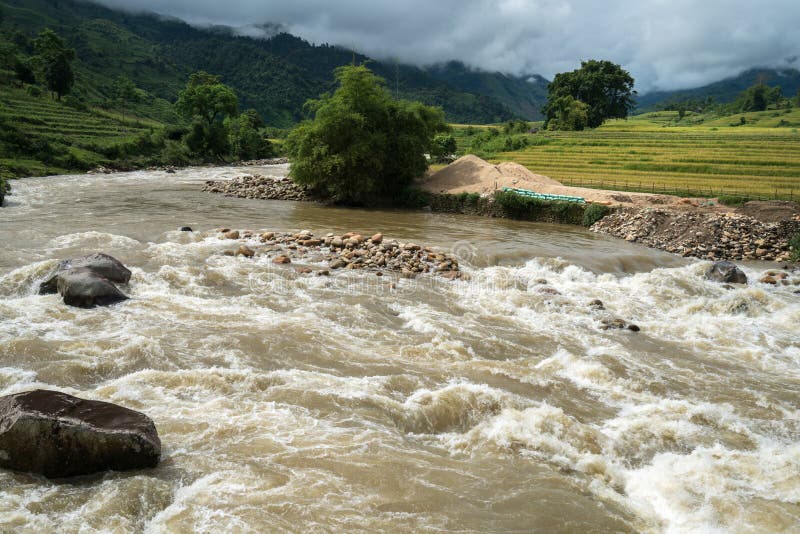 River Stream in Flood after Several Days of Rain in North Vietnam Stock ...