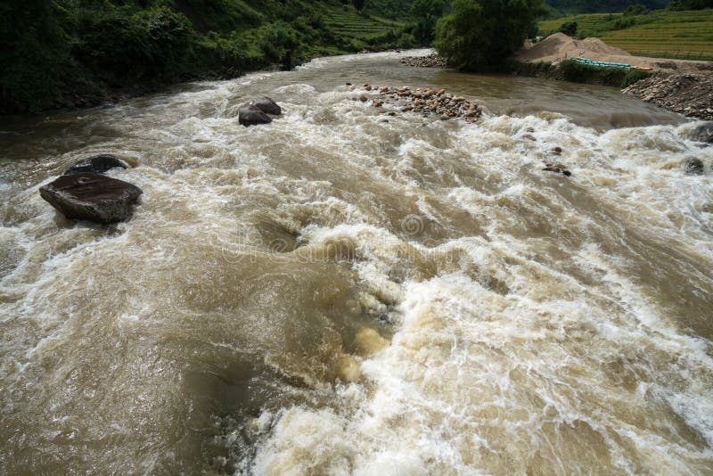 River Stream in Flood after Several Days of Rain in North Vietnam Stock ...