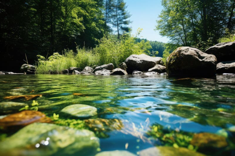A River or Stream in the Forest Stock Illustration - Illustration of ...