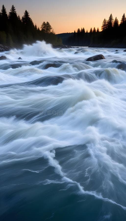 River Stream Sunrise or Sunset Sky in Nature Tree Lined Sunlit Serenity ...