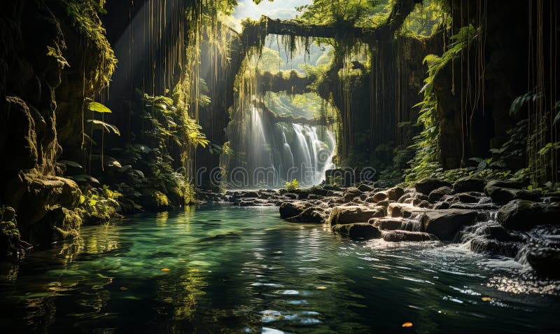 River Flowing with Central Waterfall Stock Image - Image of landmark ...