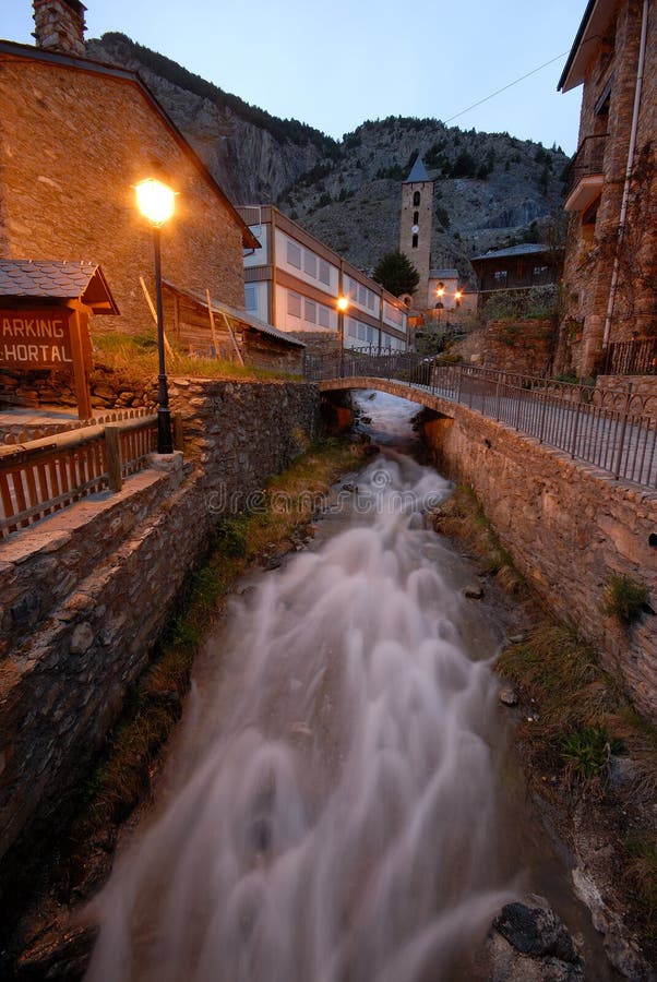 River and Street of Canillo, Andorra Stock Image - Image of water ...