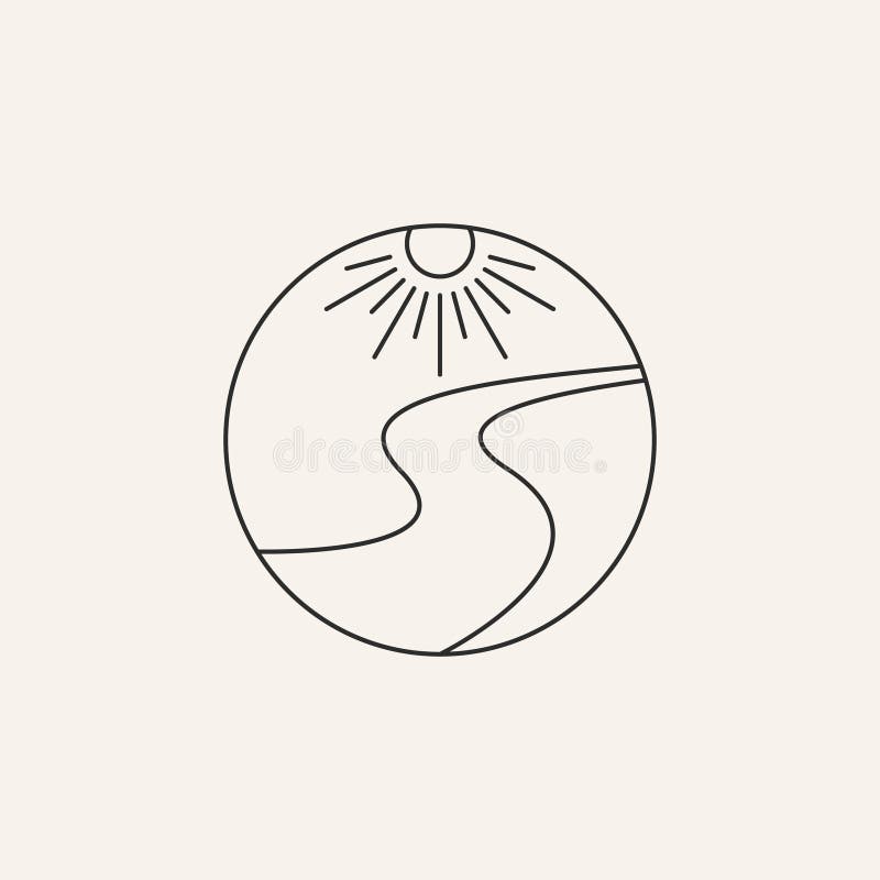 River Sun Line Art Logo Design Vector Stock Vector - Illustration of ...