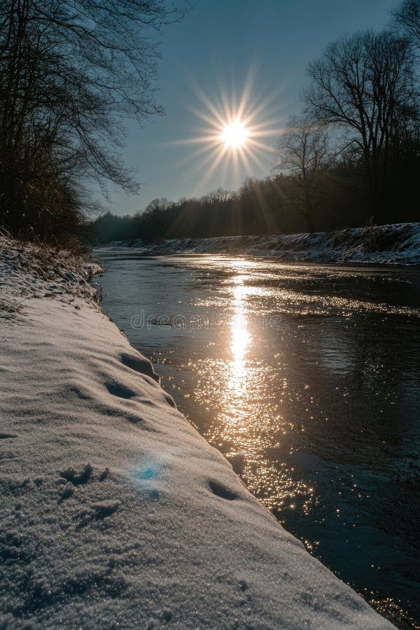River with a Sun Shining on it Stock Photo - Image of christmas, river ...
