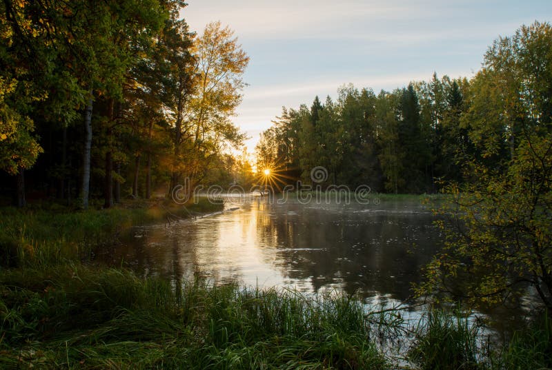 River in sunrise stock image. Image of countryside, scandinavia - 60136315
