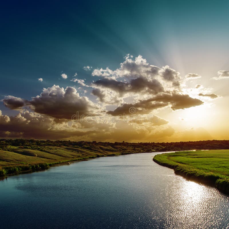 River and sunset over it stock image. Image of fishing - 33236813
