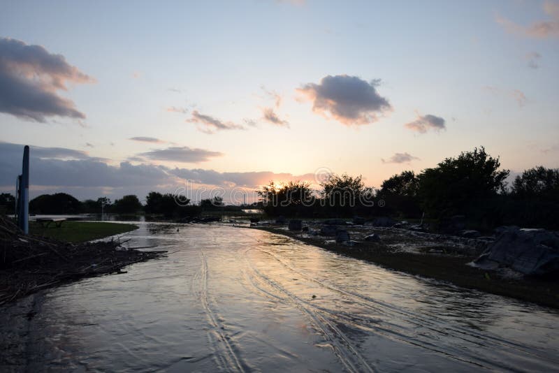 River and the Sunset after the Typhoon. Stock Photo - Image of dirty ...