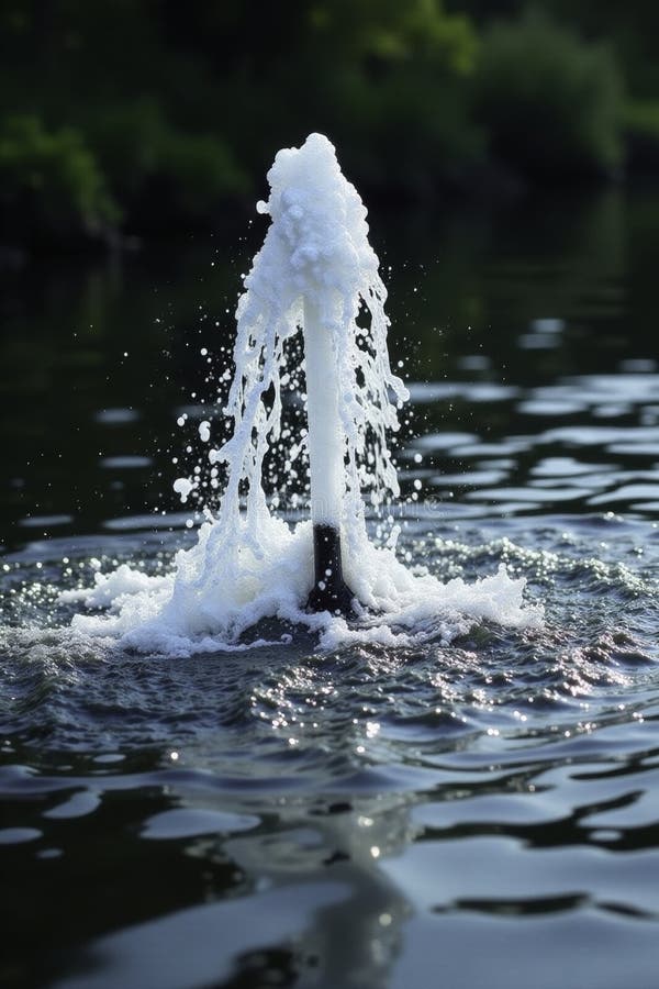 River Surface Features an Irregular Shaped Fountain with Water ...