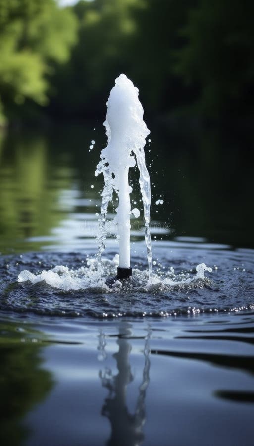 River Surface Features an Irregular Shaped Fountain with Water ...