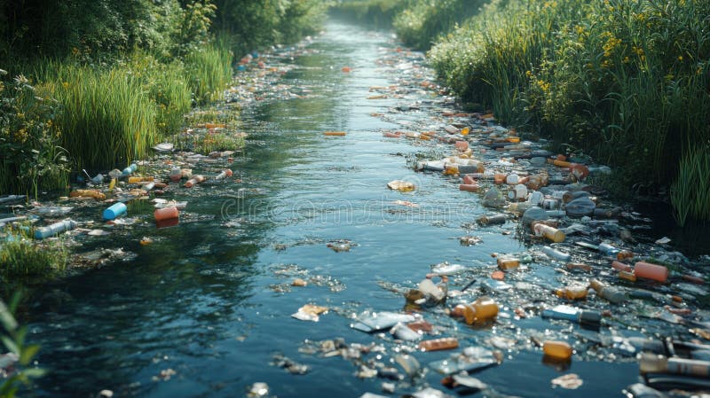 River Surface Showing Plastic Trash. Water Polluted by Garbage ...