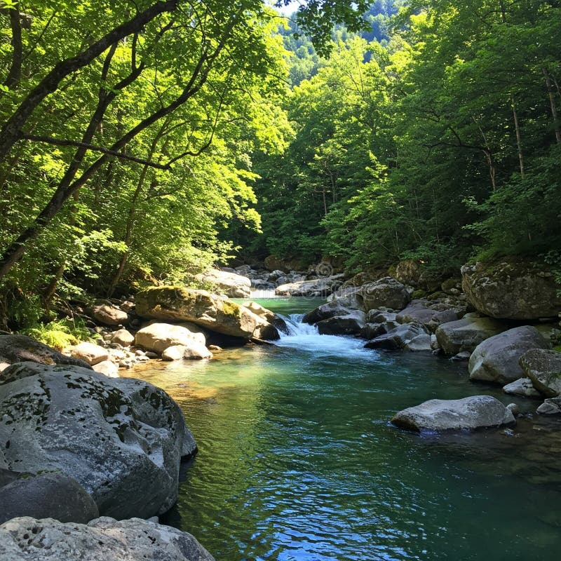 A River Surrounded by Dense Forest, with Clear Water Flowing between ...