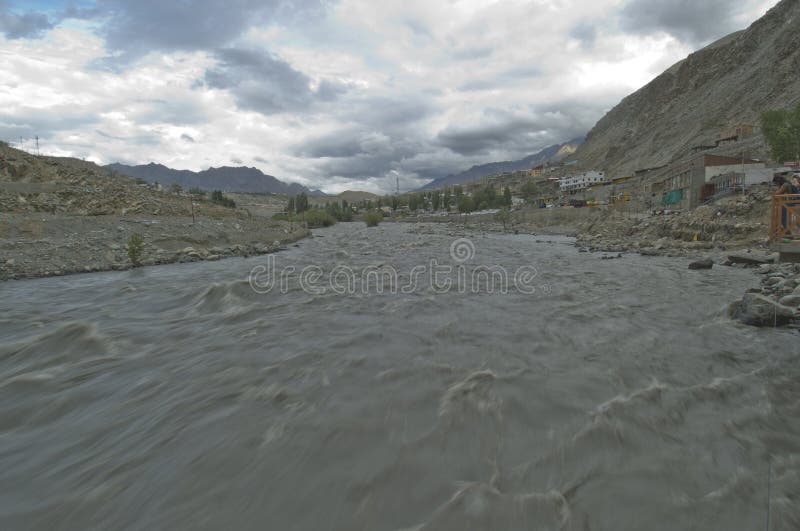 River Suru Gushing through the Town of Kargil, India. Stock Photo ...