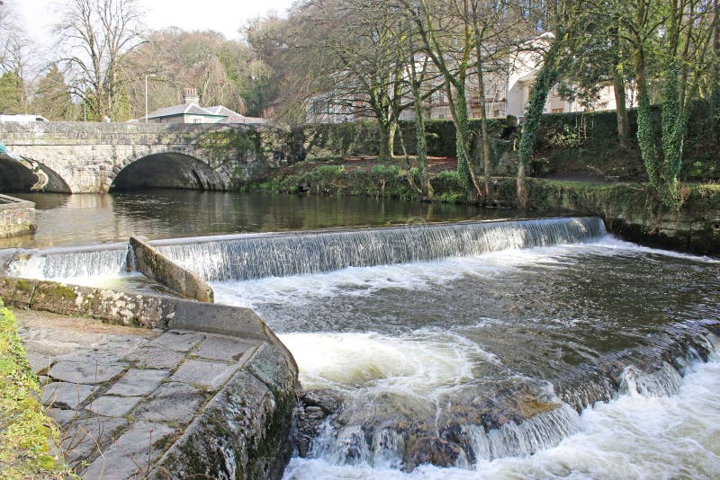 River Tavy in Tavistock, Devon Stock Image - Image of weir, bridge ...