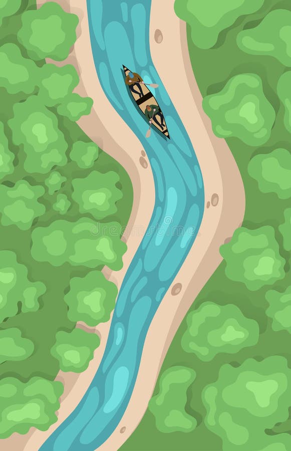 River Top View People on a Boat Floating on the River. Vector Graphics ...