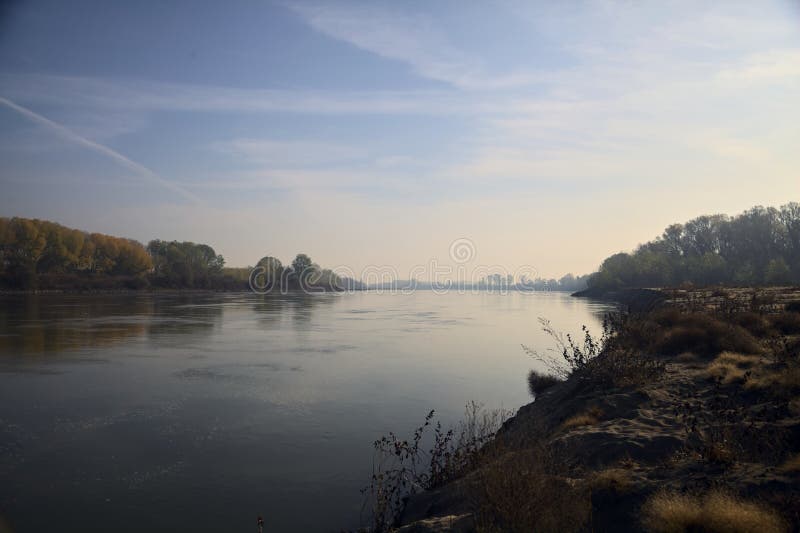 River with Trees Reflected in the Water Seen from the Distance on a ...