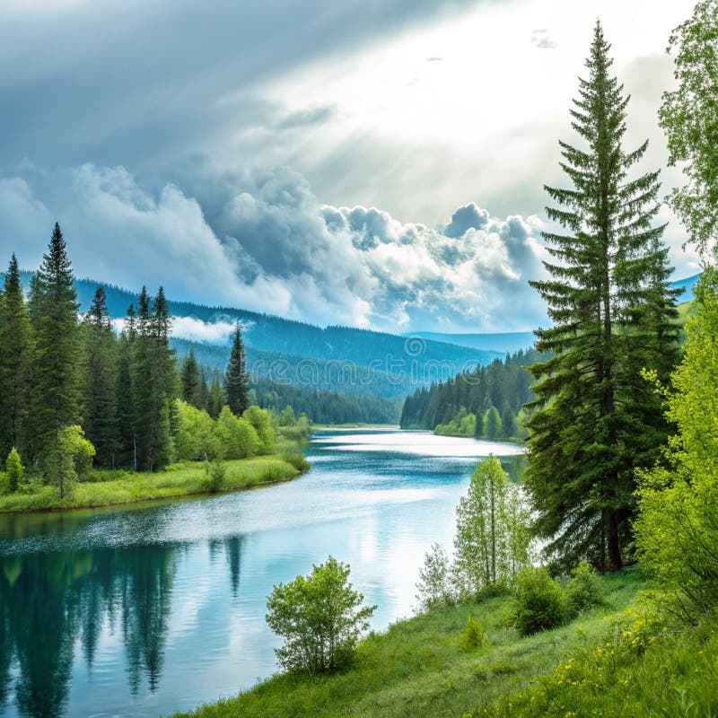 River and Trees with Reflection on a Beautiful Summer Day Stock ...