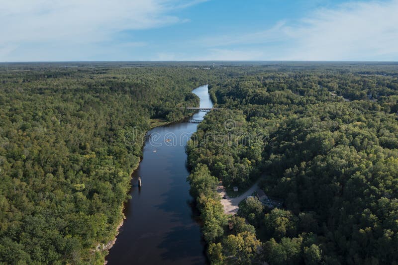 River with Trestle Bridge Passes through Forests Stock Photo - Image of ...