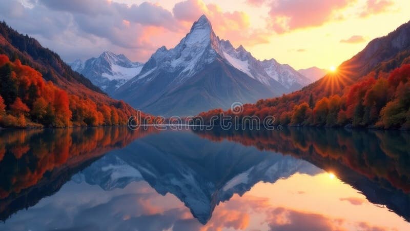 A River with Two Banks Against the Backdrop of a Huge Mountain Stock ...