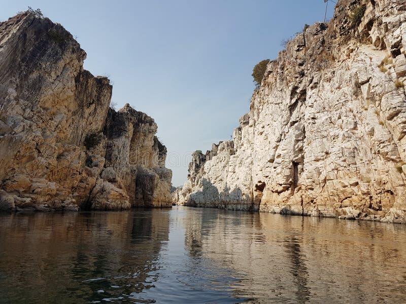 A River between Two Huge Marble Mountains Stock Photo - Image of grey ...