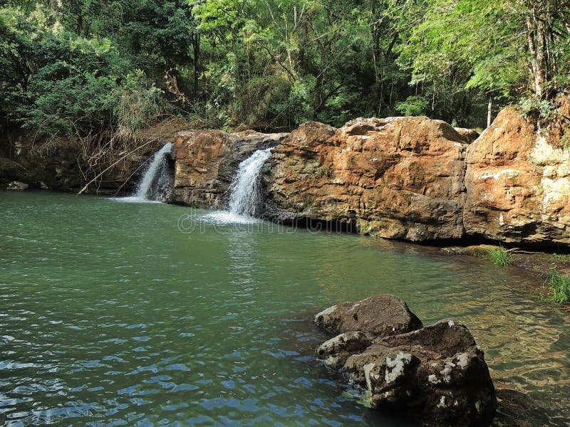 Natural Pool with Two Waterfalls Stock Photo - Image of waterfalls ...
