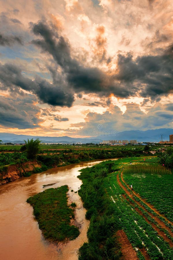 The Red River stock photo. Image of city, field, sunset - 29567418