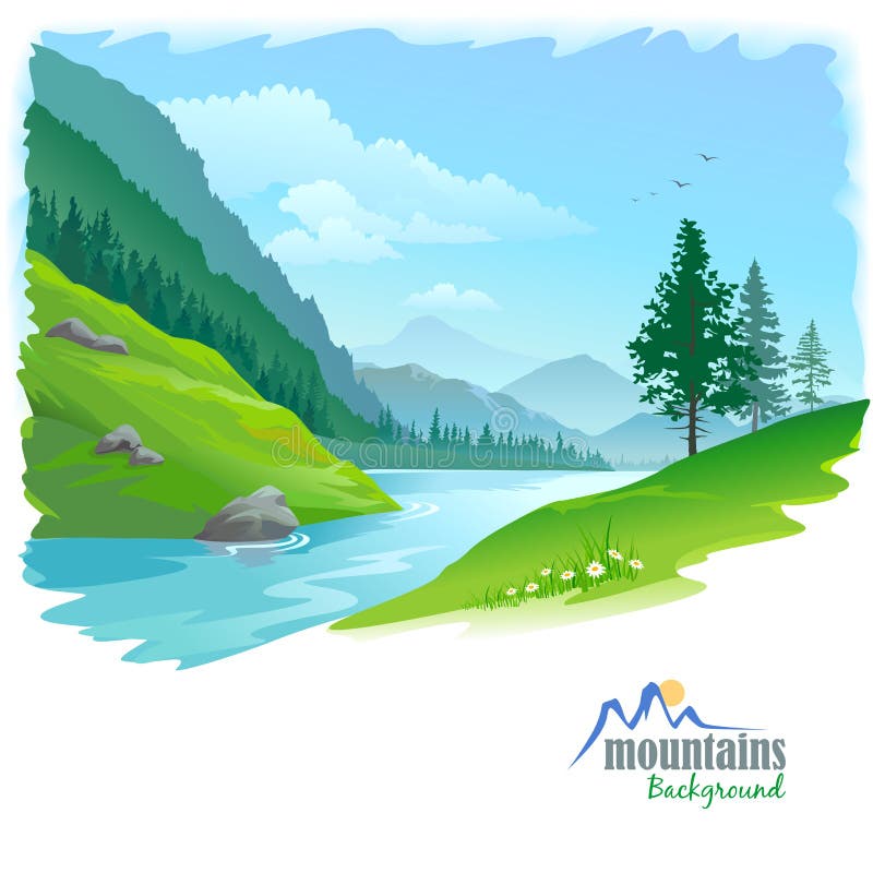 Tropical Jungle Trees And River Gushing Stock Vector - Illustration of ...