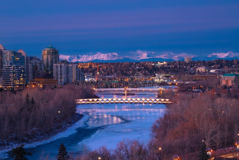 River Valley and Mountain Views in Calgary at Night Editorial Stock ...
