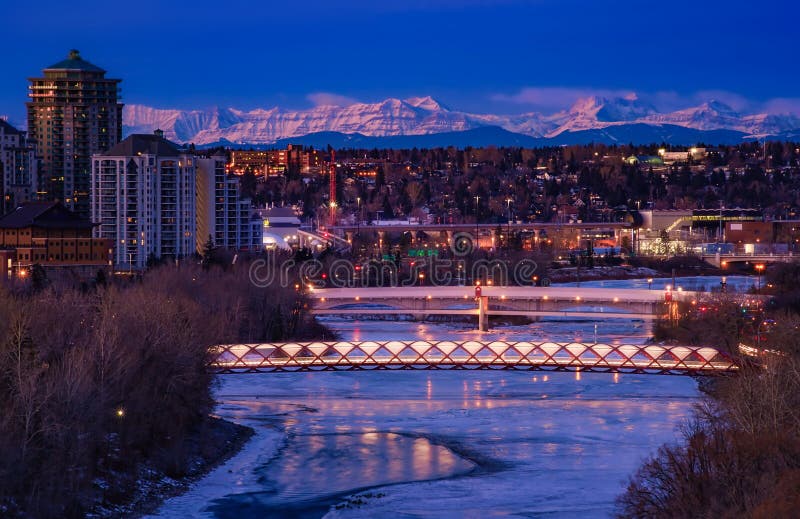 River Valley and Mountain Views in Calgary at Night Editorial Image ...