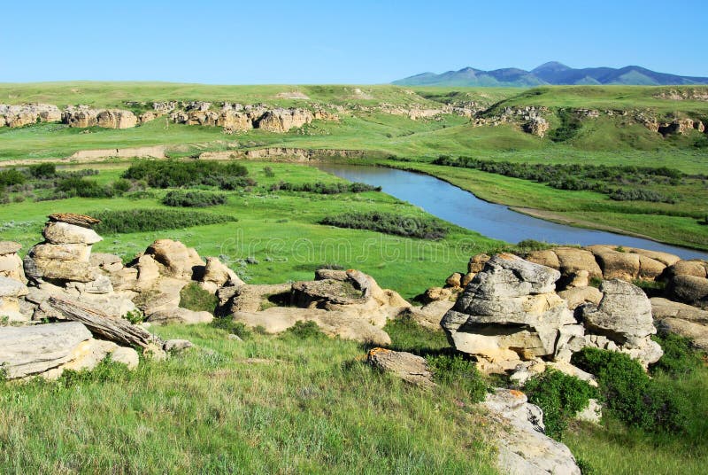 River Valley and Sandstone Field Stock Photo - Image of canyons ...