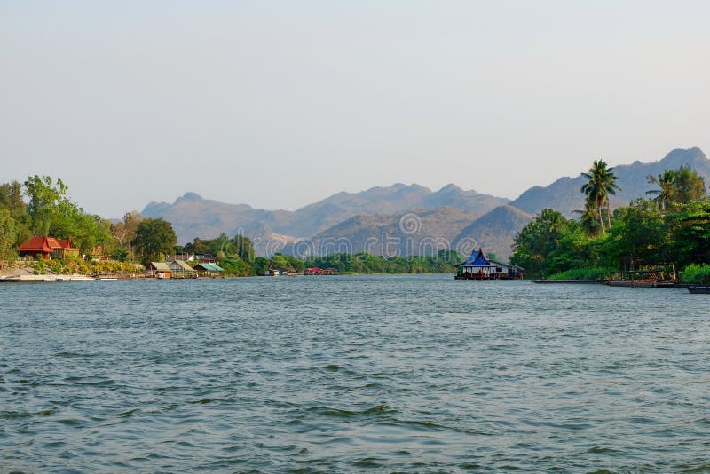 The River is Very Wide and Behind the High Mountains. Stock Image ...