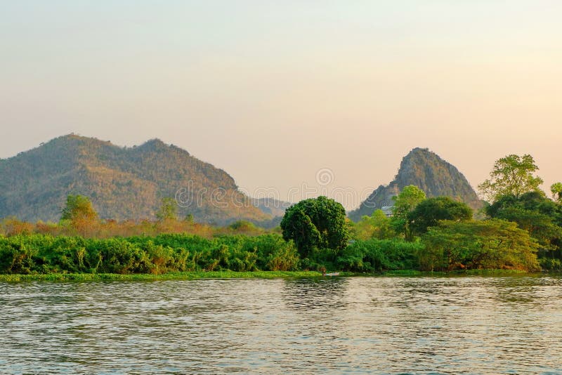 The River is Very Wide and Behind the High Mountains. Stock Photo ...