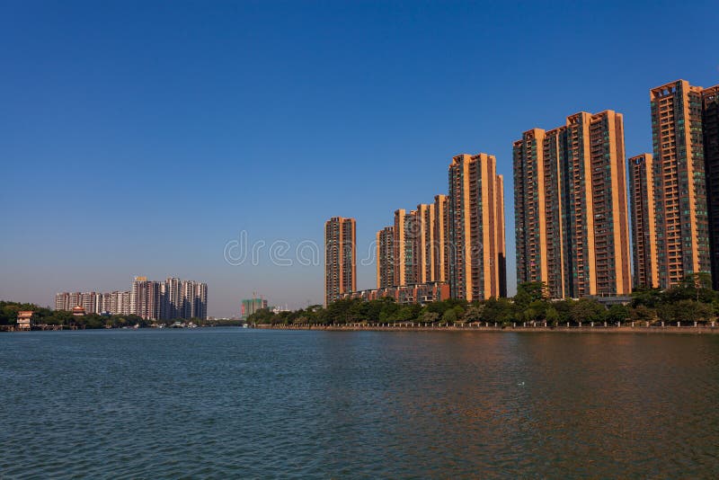 River View with Building on Both Sides Stock Image - Image of cityscape ...