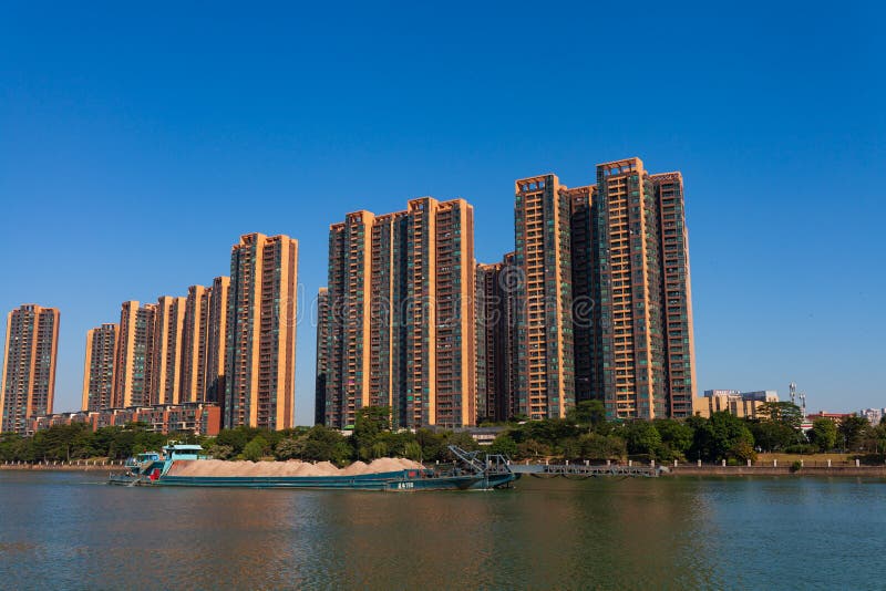 River View with Building on Both Sides Stock Image - Image of house ...