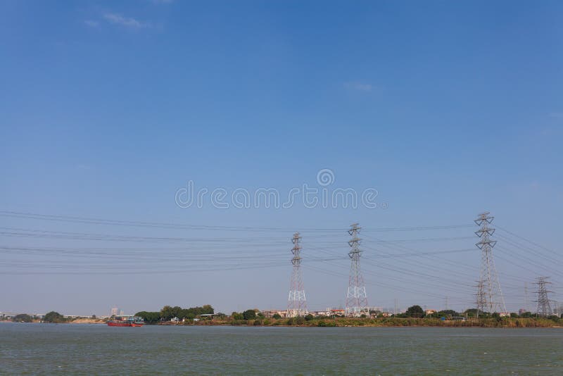 River View with Building on Both Sides Stock Image - Image of blue ...
