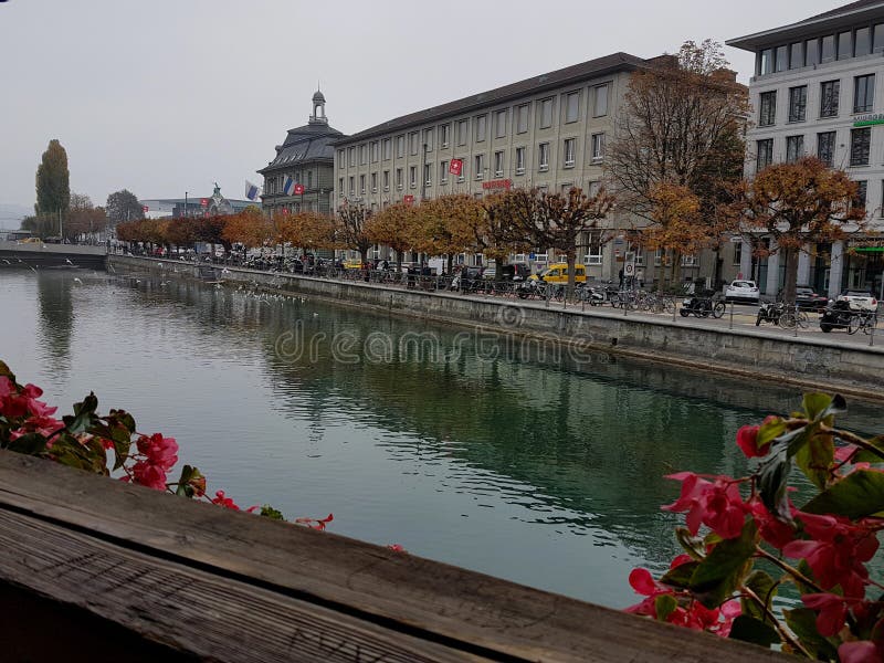 River View from Chapel Bridge, Luzerne, Switzerland. Editorial ...