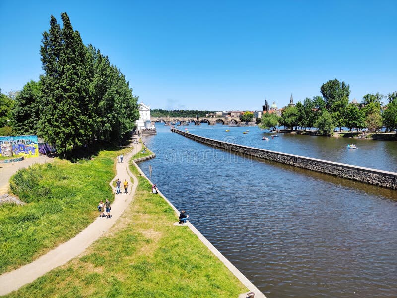 River Vltava in Prague with a View on Charles Bridge Editorial Image ...