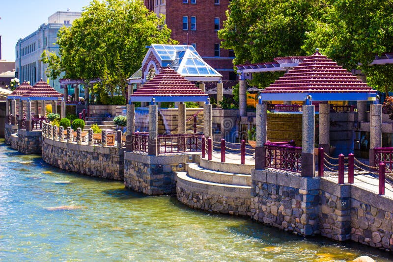 River Walk in Downtown Reno, Nevada Stock Photo - Image of walk, blue ...