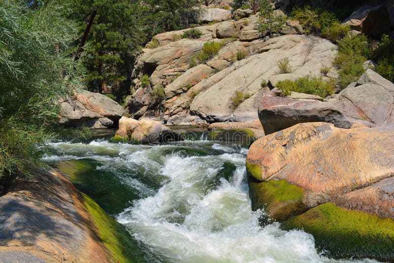 River Water Cascading through Moss Covered Mountain Rocks Stock Image ...
