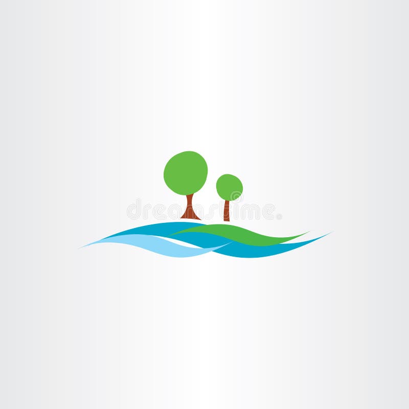 River Water Flow and Tree Landscape Icon Vector Illustration Stock ...