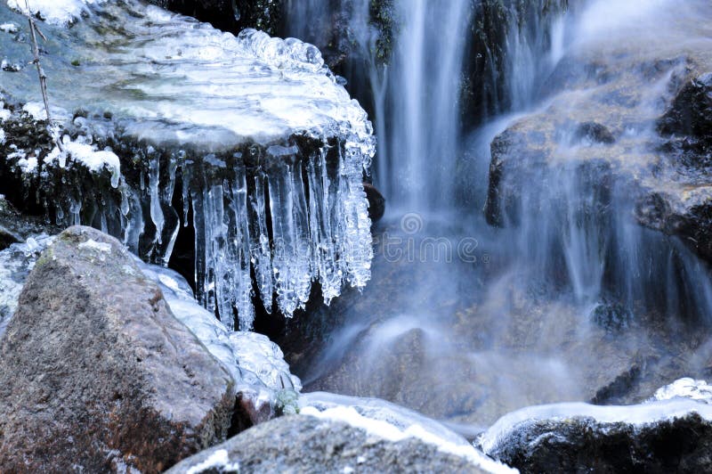 River Water Frozen on the Rocks Very Cold in the Mountain Stock Photo ...