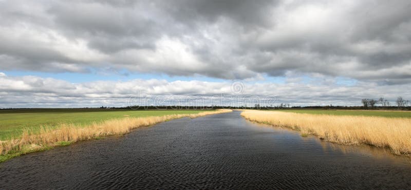 River Water Storm Clouds Panorama Panoramic Banner Stock Photo - Image ...