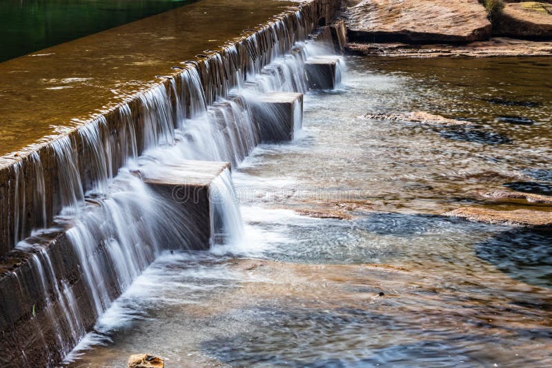River Water Streams Falling from Stairs at Morning from Flat Angle ...