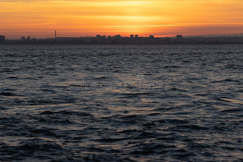 River Water Surface at an Orange Sunset Stock Image - Image of crushing ...