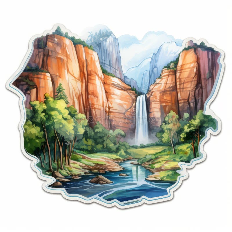 Vibrant Cartoonish Waterfall Sticker with Realistic Hyper-detailed ...