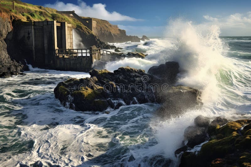 A River or Waterfall Setting with a Hydroelectric Dam and Power Plant ...