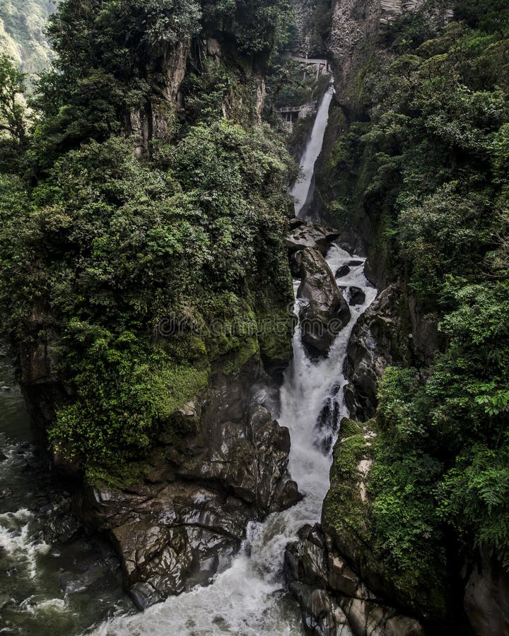 River and Waterfall between Two Mountains Stock Photo - Image of people ...